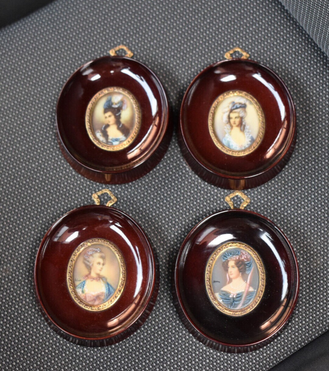 Set 4 Vintage Miniature Oval Portrait Aristocratic Lady Frames Signed ...