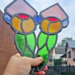Pair Vintage Stained Glass Window Plaque Flower - Etsy