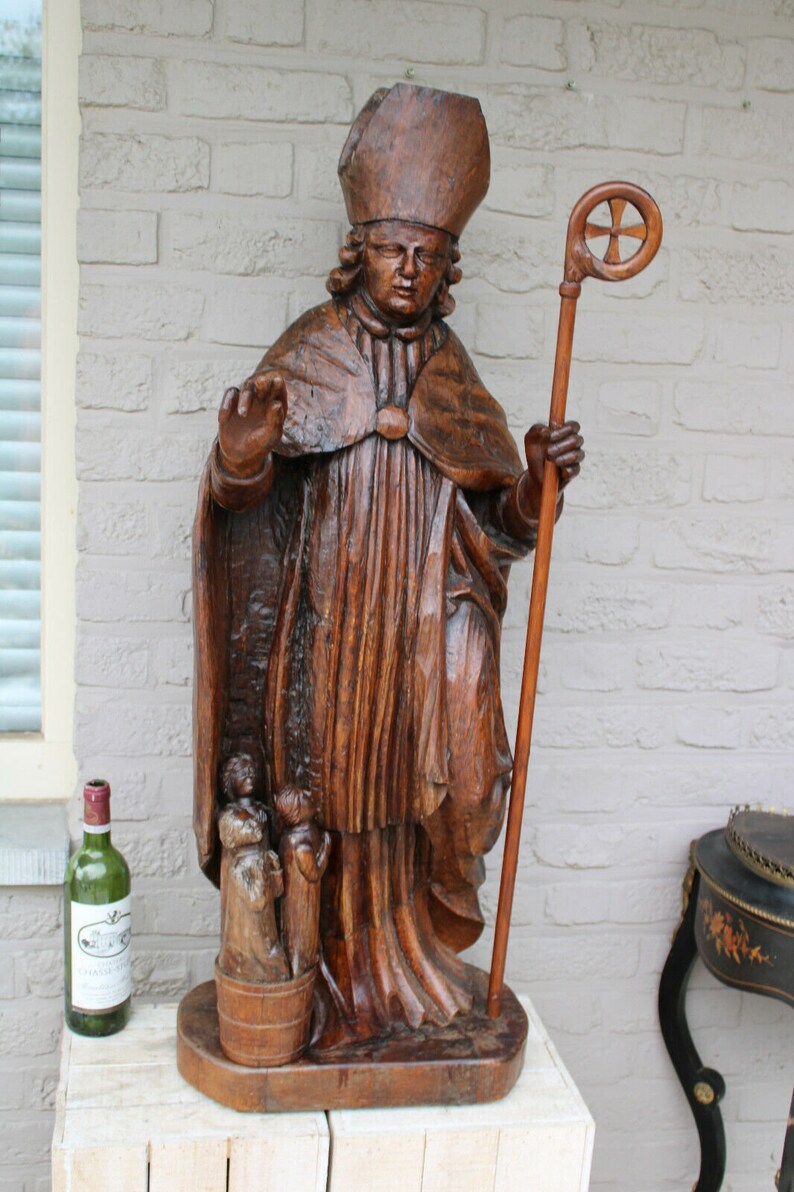 41 Religious Wood Carved Saint Nicholas Children Statue - Etsy