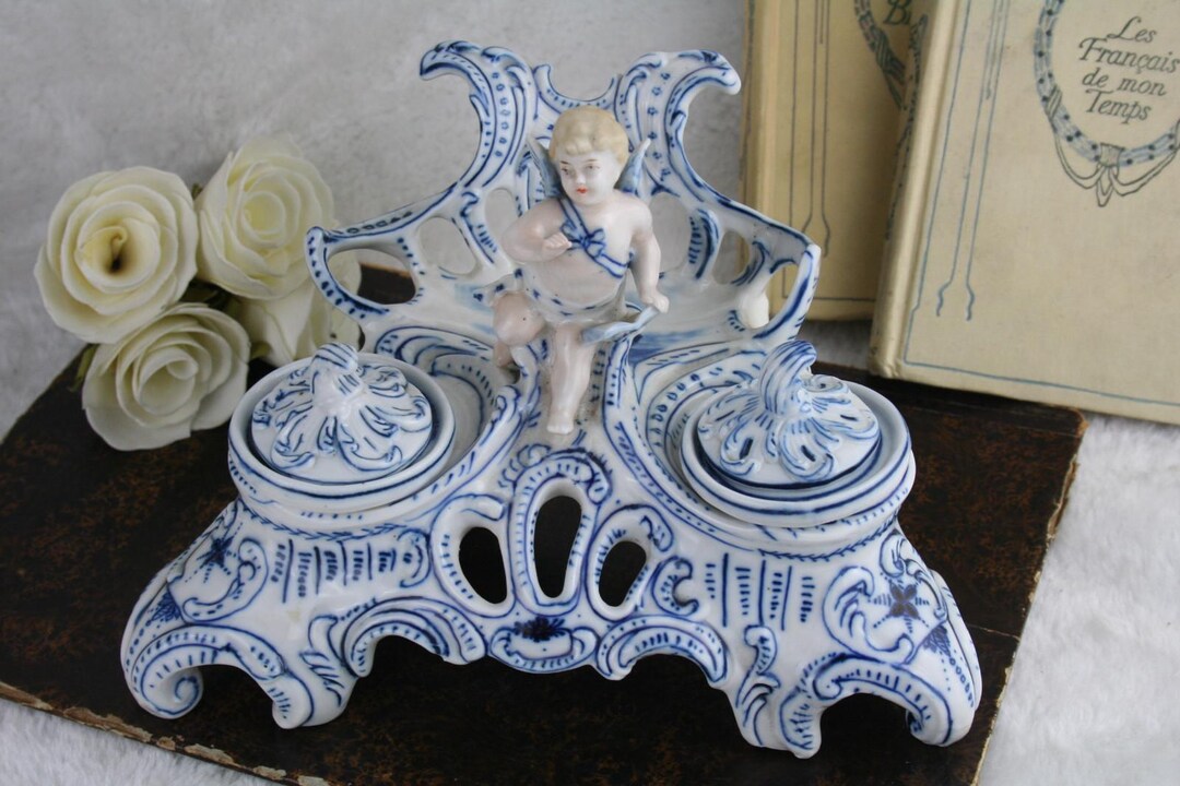 Exclusive German Porcelain Inkwell Putti Marine Scene Rare - Etsy