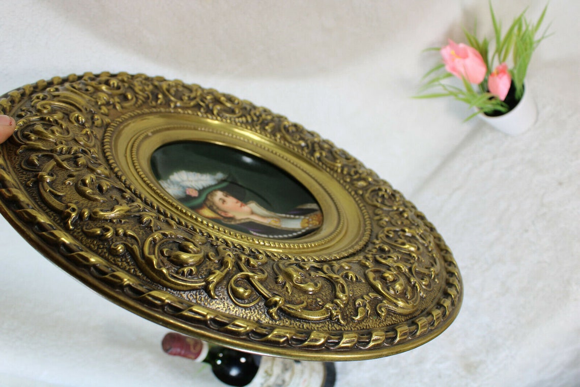 Antique Metal Relief Wall Plaque Porcelain Hand Paint Portrait - Etsy