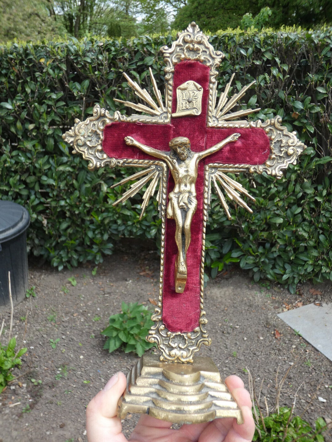 Antique French Bronze Crucifix Red Velvet - Etsy