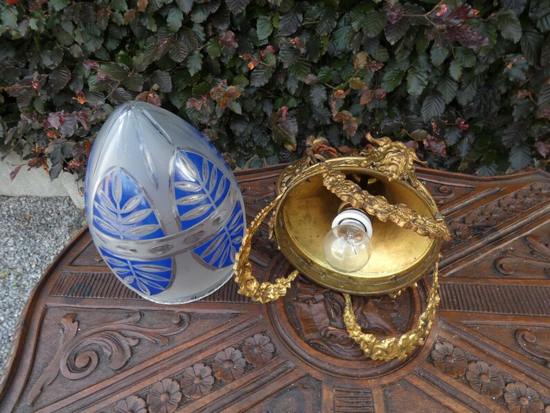 Antique French Brass Devil Satyr Heads Glass Bowl Lantern Lamp ...