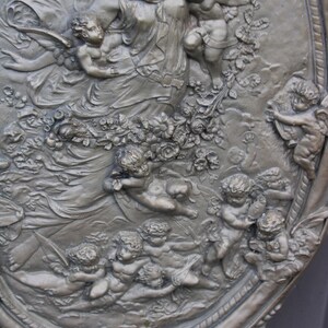 Antique Xl Ceramic Chalk Wall Plaque Panel Cherub Angels Nymph Relief ...