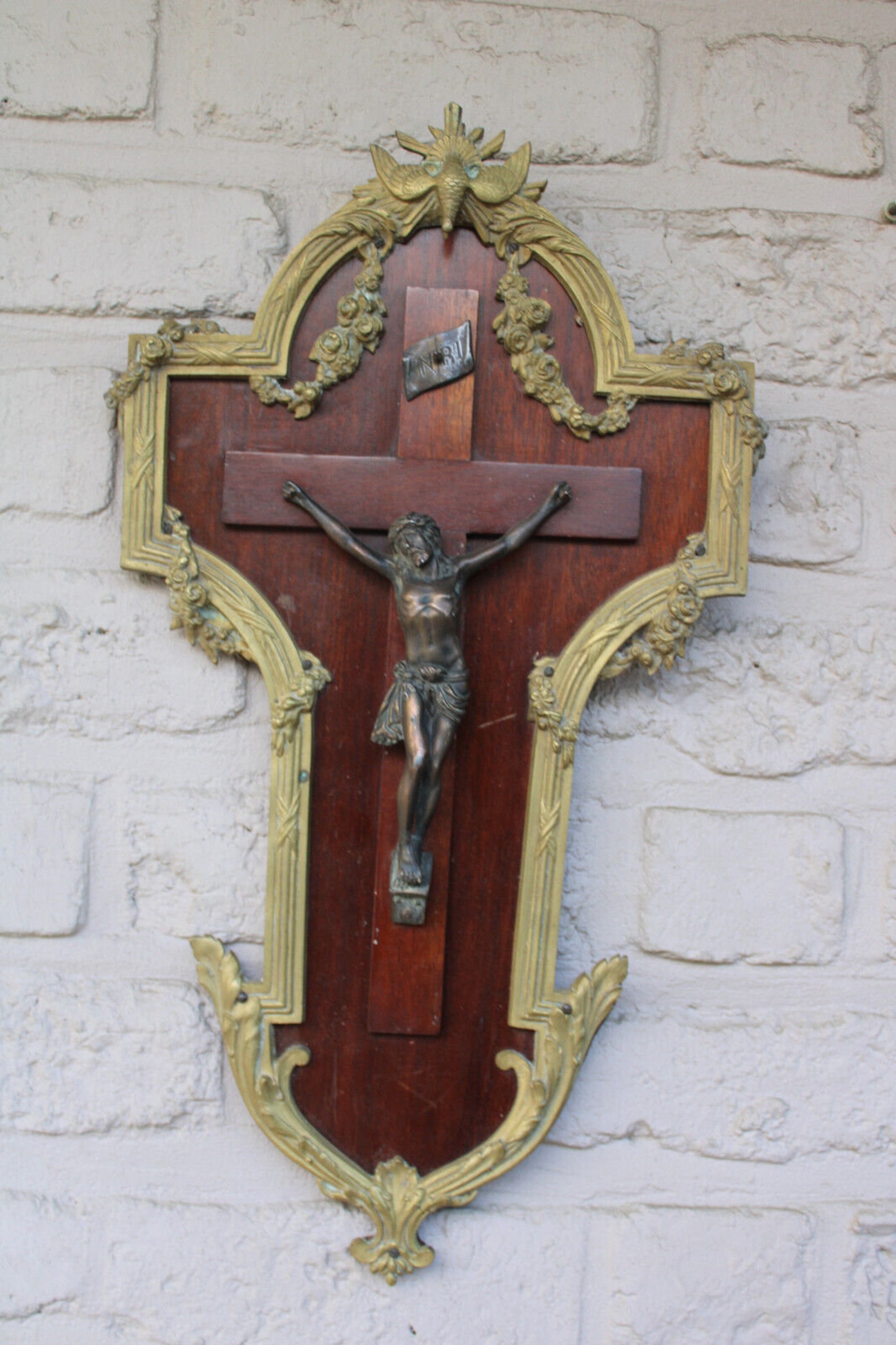 Antique French Bronze Wood Wall Crucifix Frame Plaque Holy - Etsy
