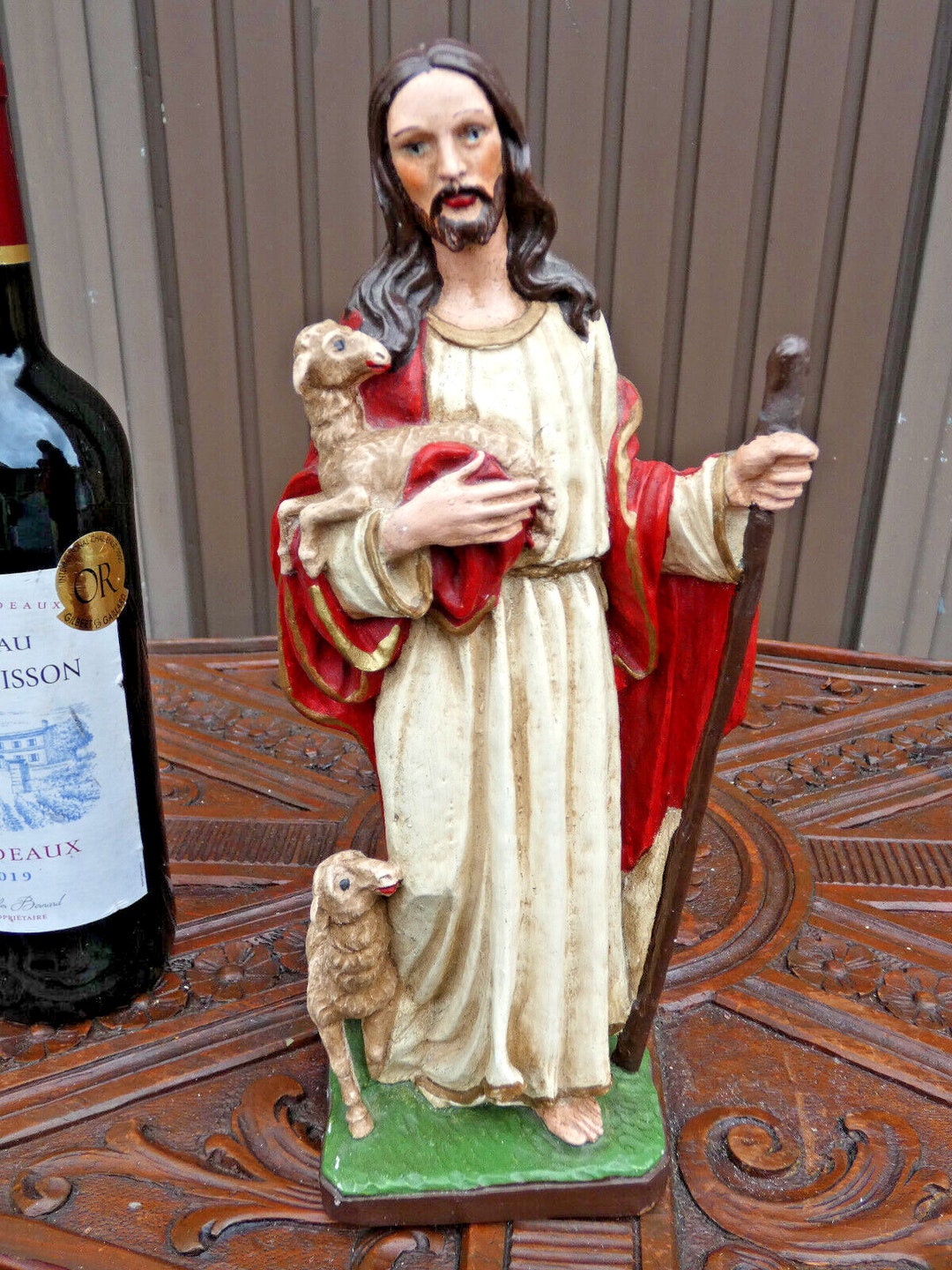 Antique French Ceramic Statue Jesus With Lambs Religious - Etsy