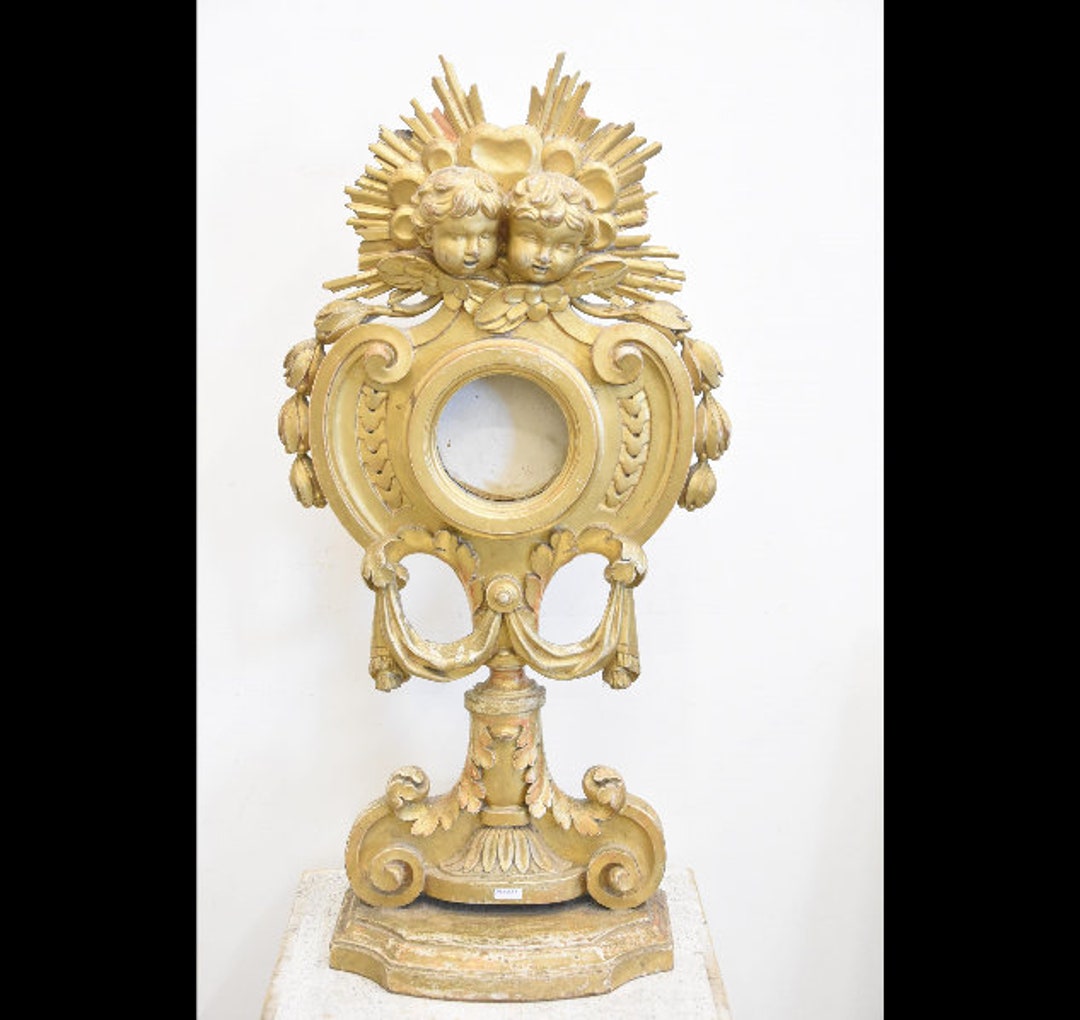 Antique 31.8" Xl Italian Wood Carved Angels Putti Relic Holder Stand ...
