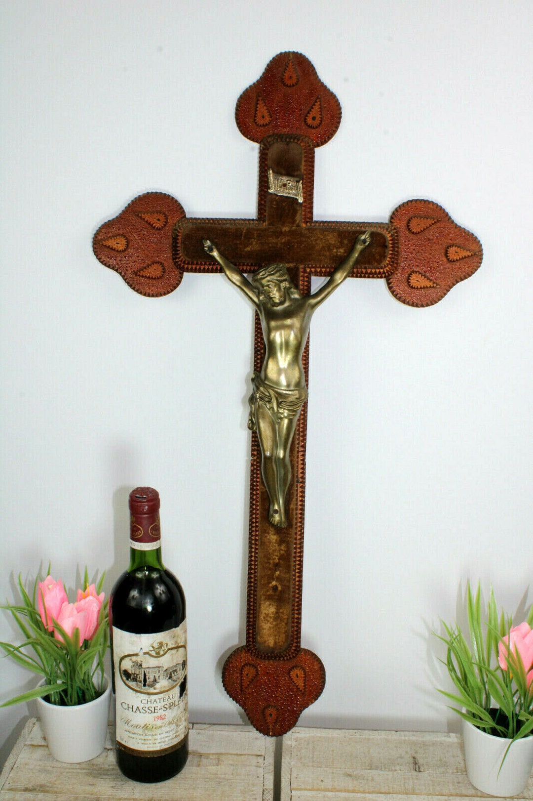 Antique Xl French Ww2 Tramp Art Wood Carved Crucifix Cross - Etsy