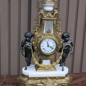 Vintage Bronze Marble White Faun Putti Cherub Figural Mantel Clock - Etsy