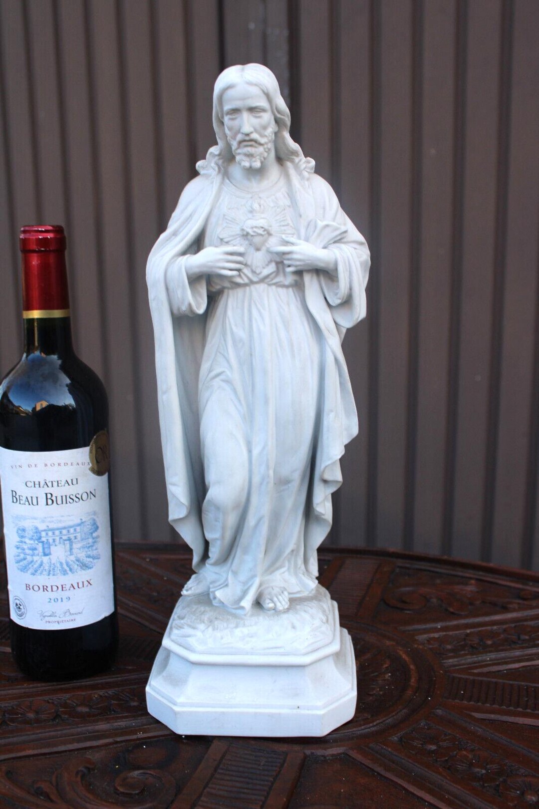 Antique Large Bisque Porcelain Sacred Heart Jesus Figurine Statue - Etsy
