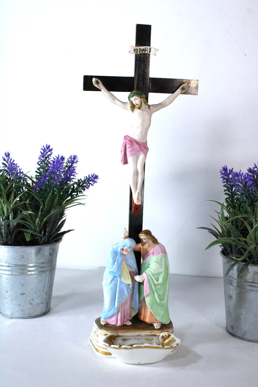 Antique French Vieux Paris Porcelain Calvary Crucifix Holy - Etsy