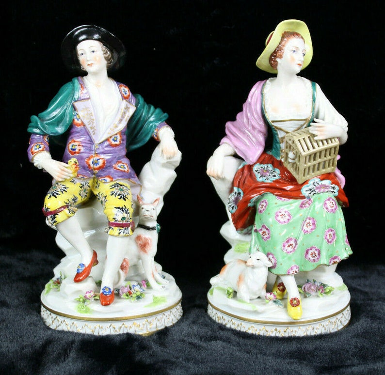 Pair German Sax Porcelain Marked Figurine Dog Sheep Bird - Etsy