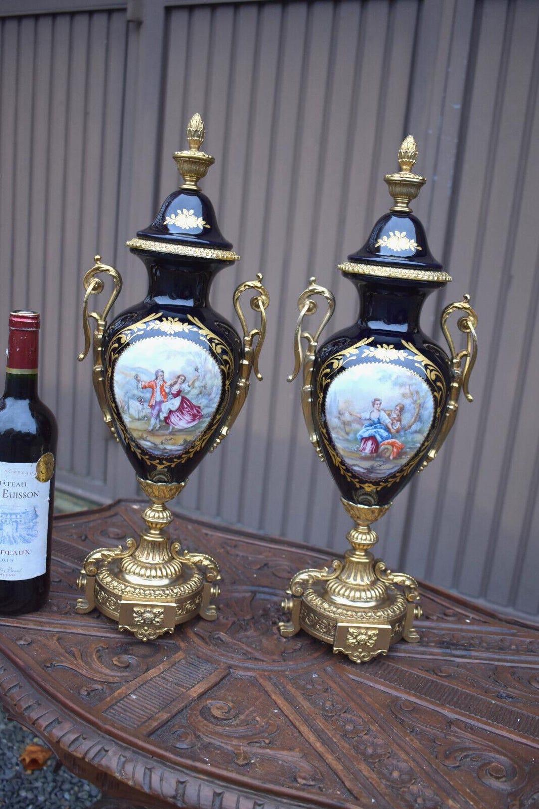 Vintage Pair Acf Sevres Marked Porcelain Vases Romantic Decor Set - Etsy