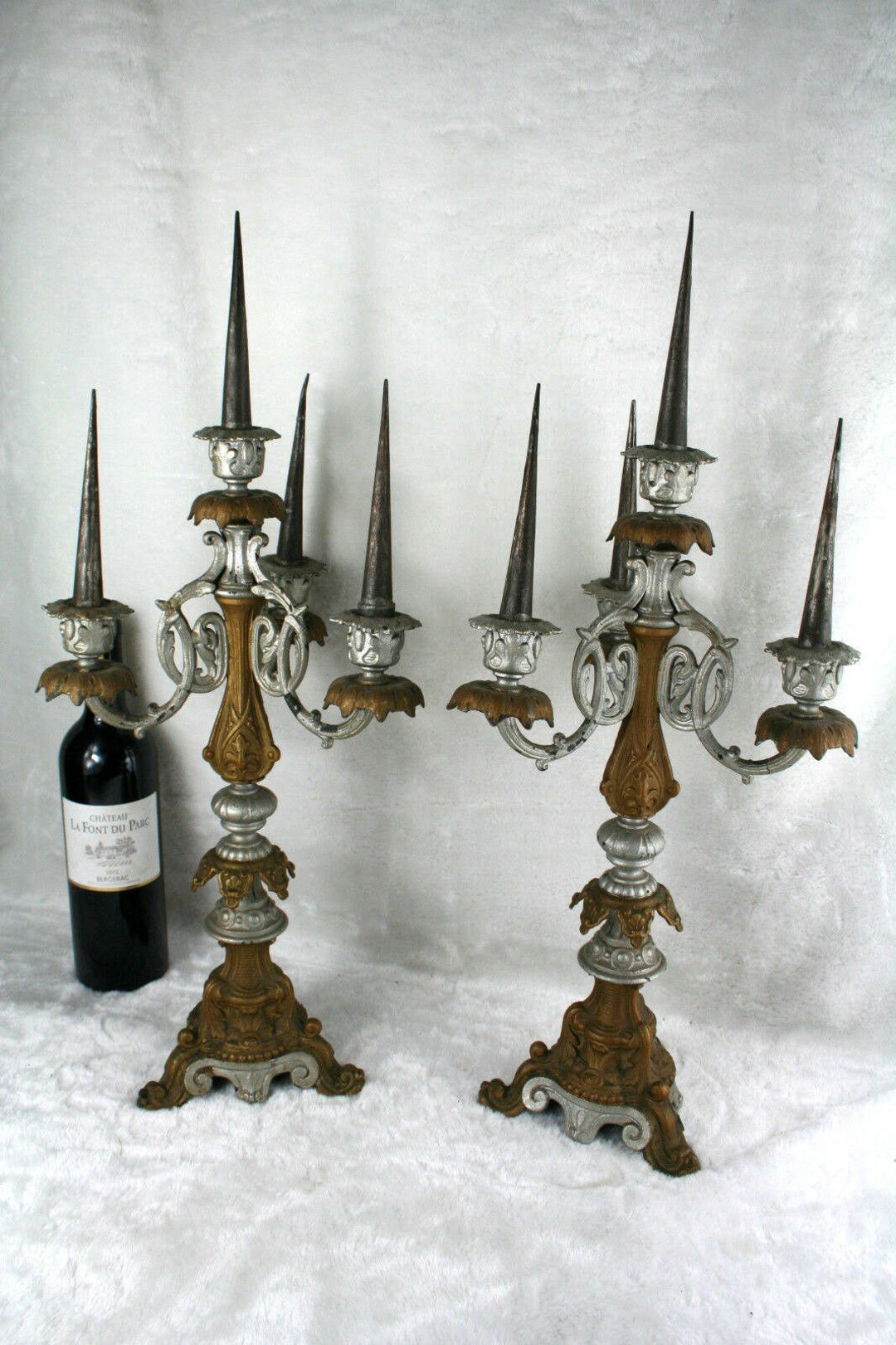 Xl Pair Religious Church 1900 Spelter Candelabras Candle Holders Neo ...