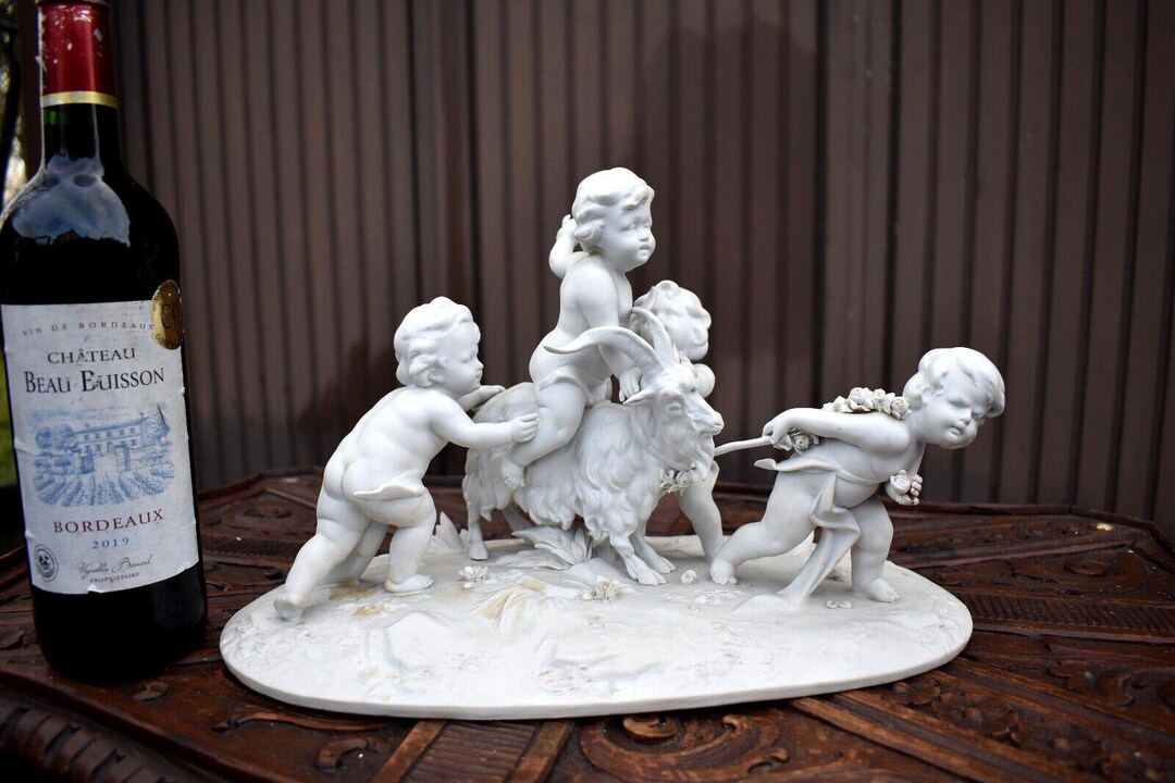 Antique German Sax Porcelain Bisque Marked Putti Cherub Goat Group ...