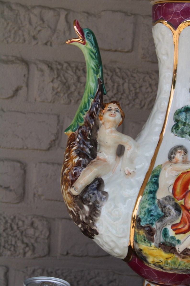Xl Capodimonte Porcelain Marked Pitcher Ewer Swan Cherub Putti - Etsy