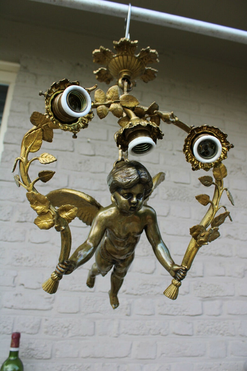 Antique French Heavy Putti Angel Chandelier Lamp Pendant - Etsy