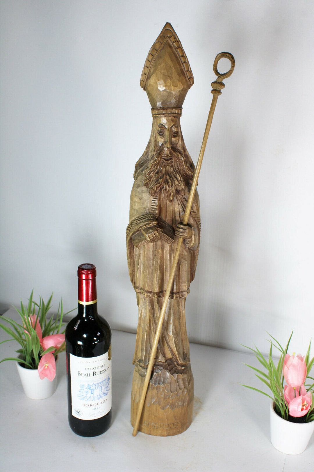 Large Antique Saint Bishop Ambrose Wood Carved Statue Religious - Etsy