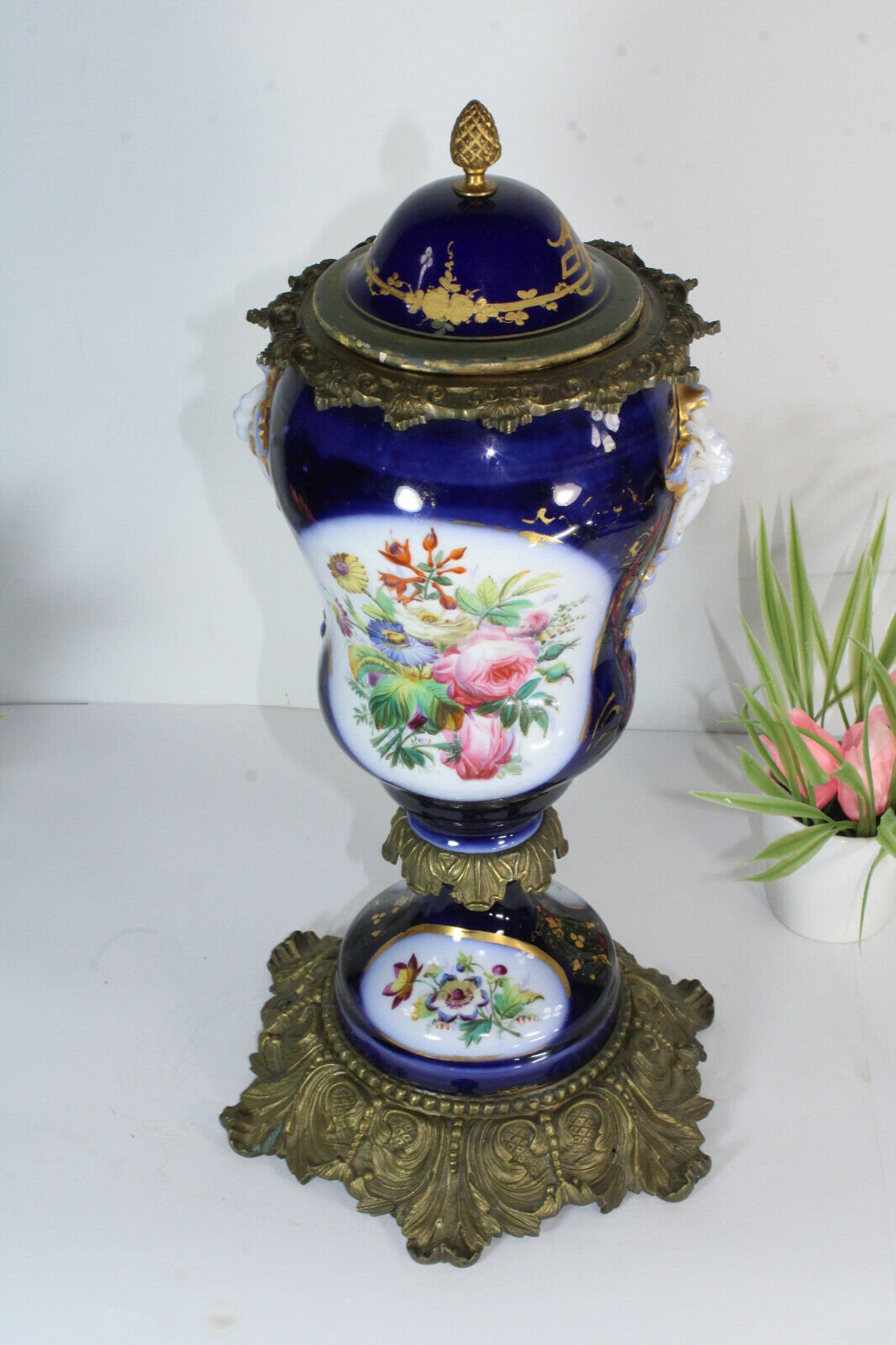 Antique French Bayeux Faience Porcelain Floral Bronze Vase - Etsy