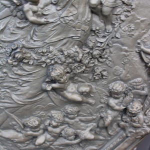 Antique Xl Ceramic Chalk Wall Plaque Panel Cherub Angels Nymph Relief ...