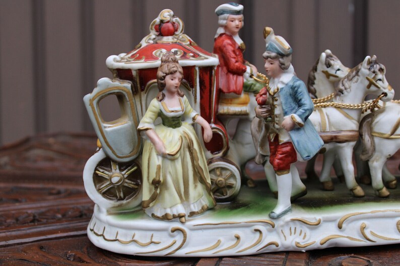 Vintage Duitse porseleinen koets koets paarden prinses - Etsy België