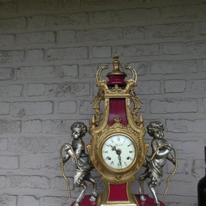 Vintage Italian Putti Faun Figural Mantel Clock Bronze Red Metal 1970s ...