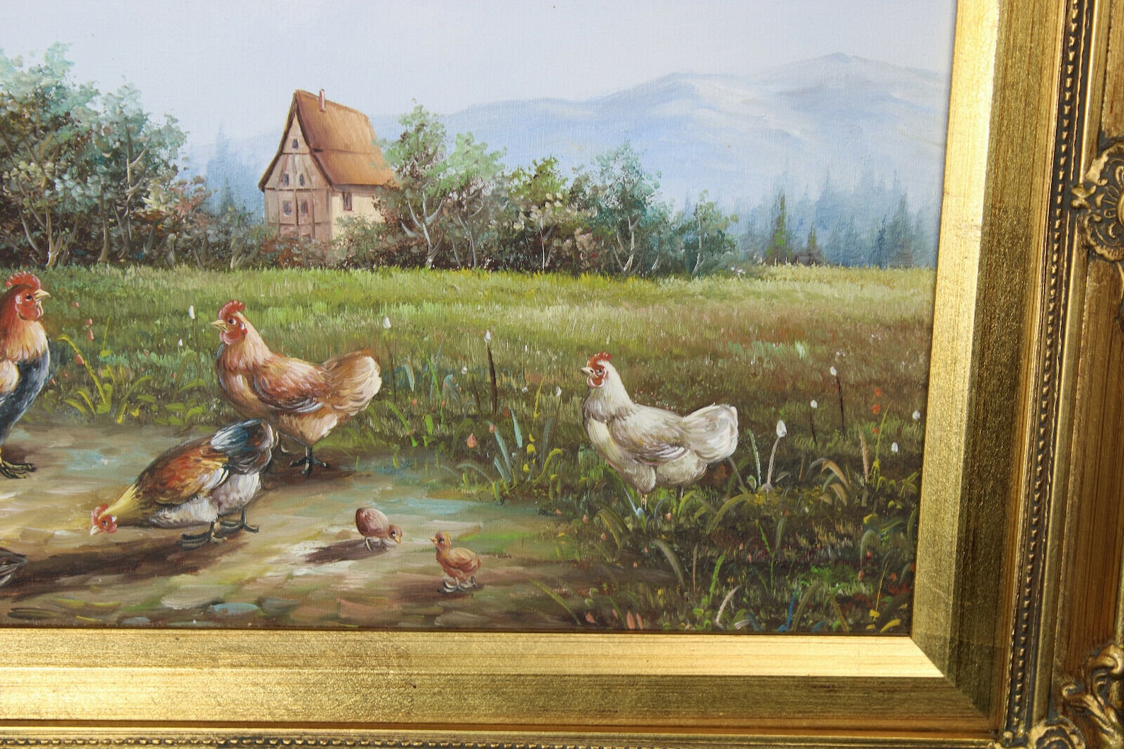 Vintage Flemish Oil Canvas Animal Chicken Rooster Family | Etsy