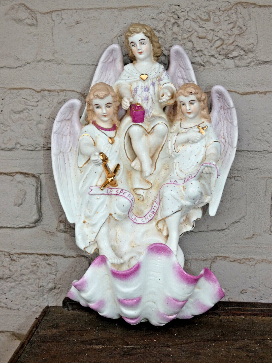 Vintage 70s Porcelain Large Holy Water Font Angels Religious - Etsy