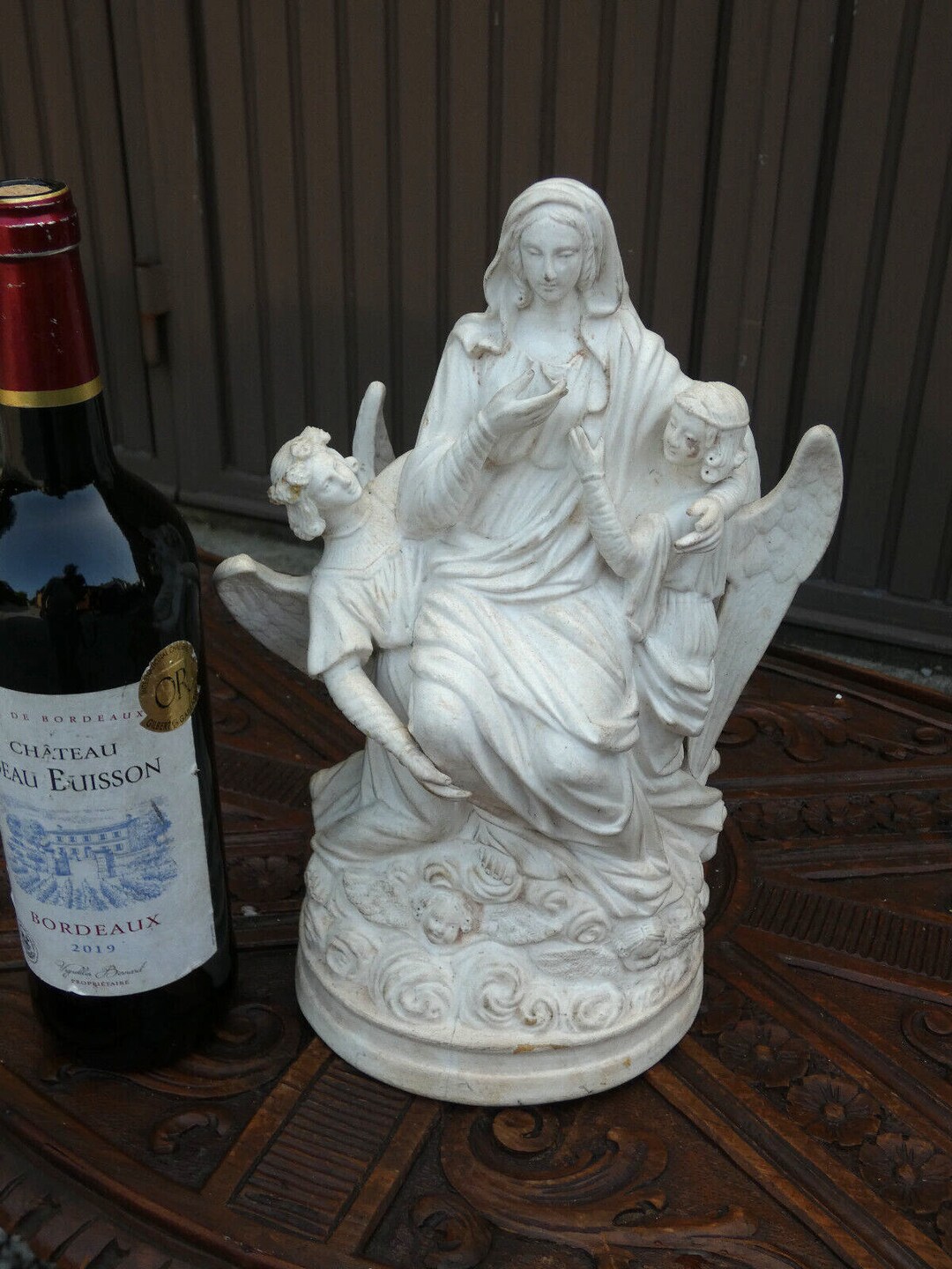 Antique Rare Chalk 19thc Assumption Virgin Mary Sculpture Statue ...