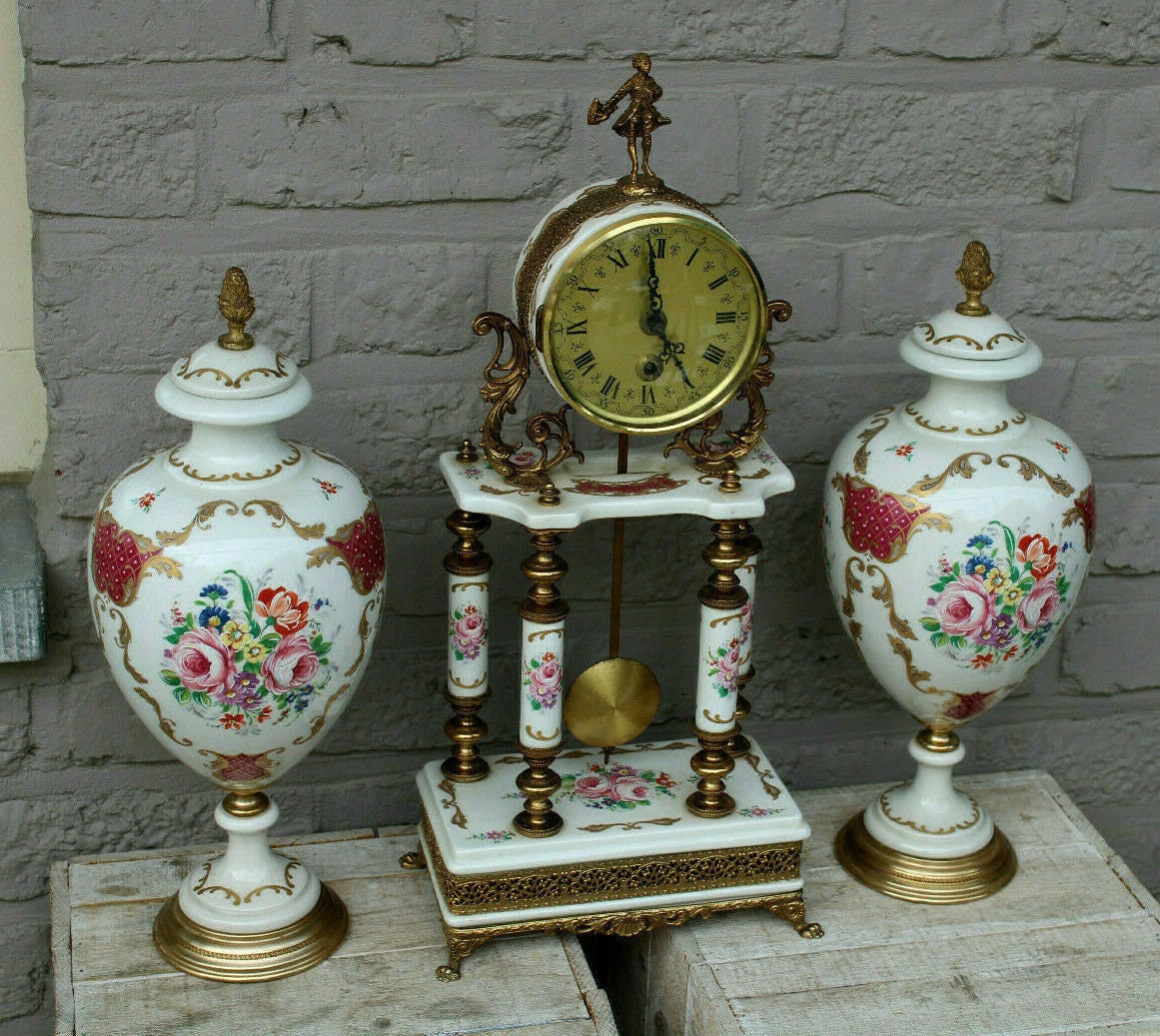 Vintage Italian Porcelain Clock Set Vases Floral Cherub 1960 - Etsy UK