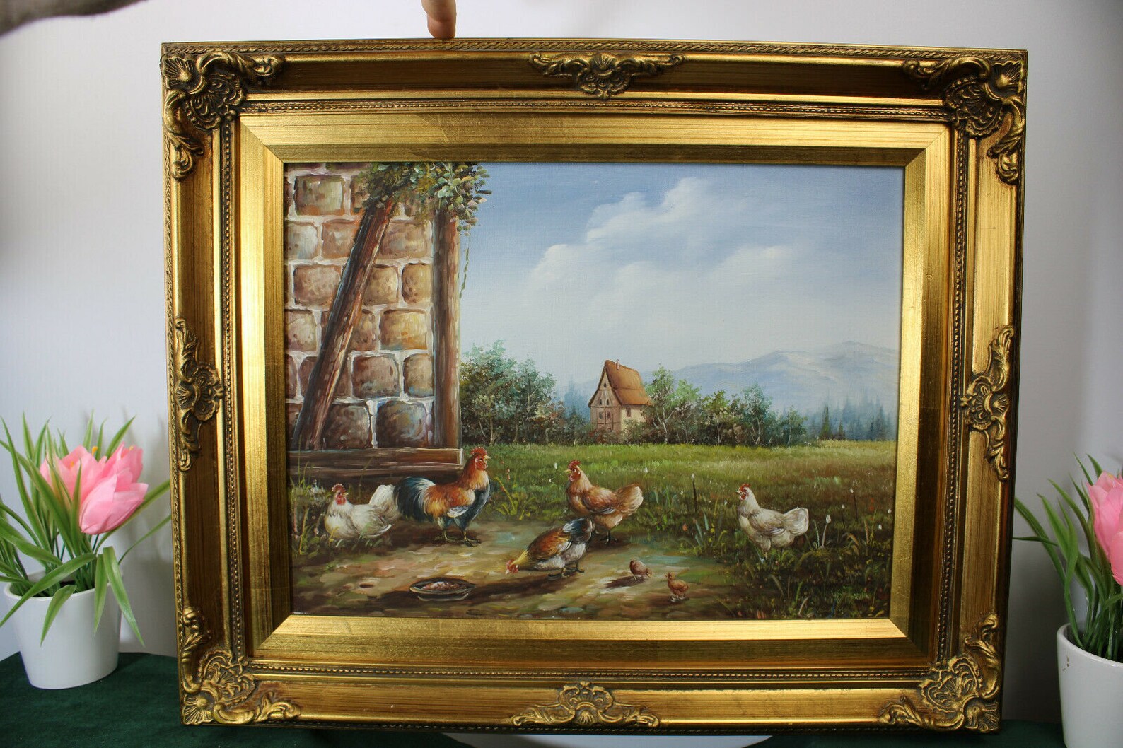 Vintage Flemish Oil Canvas Animal Chicken Rooster Family Painting - Etsy