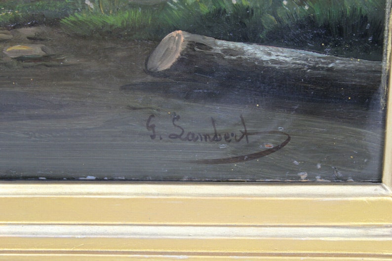 Antique Xix G Lambert Signed Oil Panel Painting Landscape - Etsy