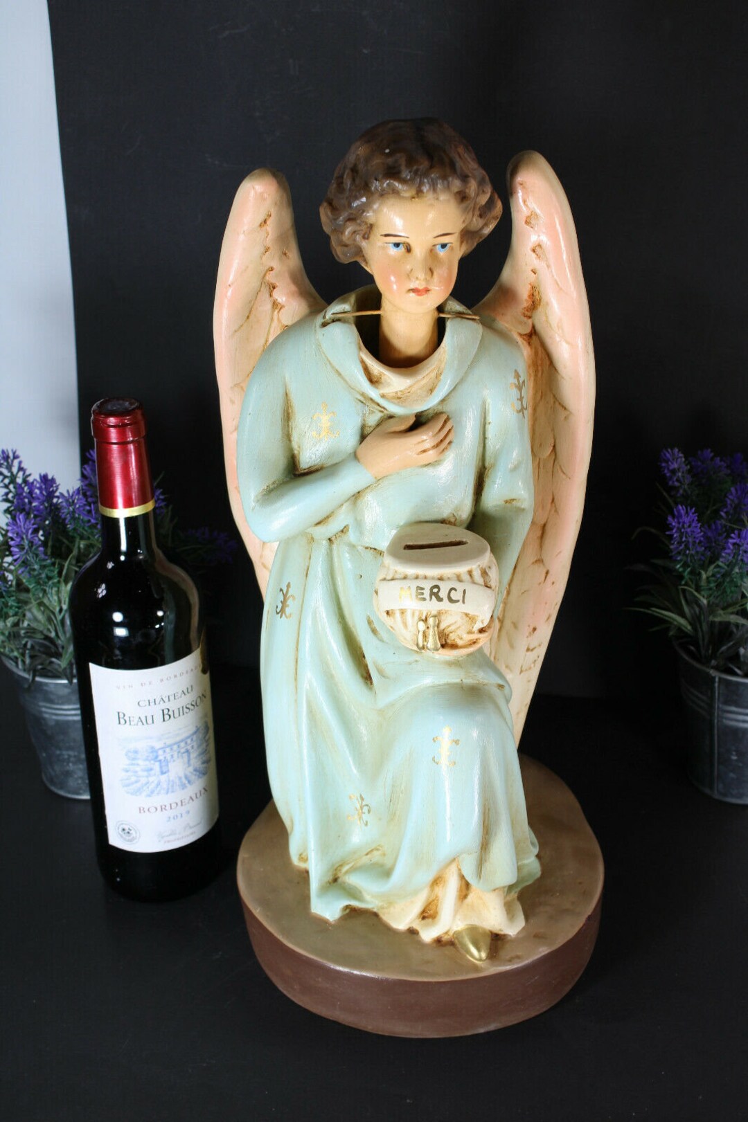 Antique Large Rare Church Money Box Religious Nodding Angel Statue ...