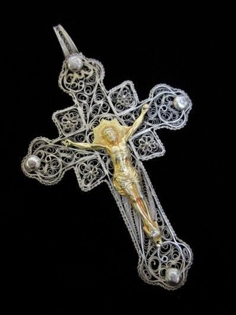 Antique Xix Silver Filigree Crucifix Cross Pendant Religious Jewelry - Etsy