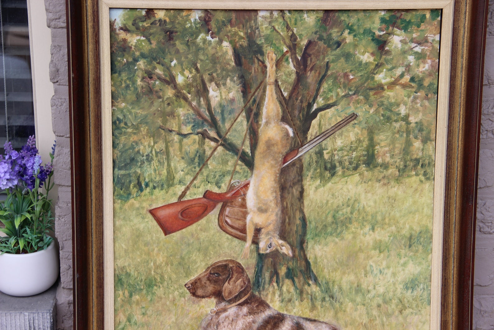 Vintage German Oil Panel Hunt Dog Rabbit Trophy Painting - Etsy