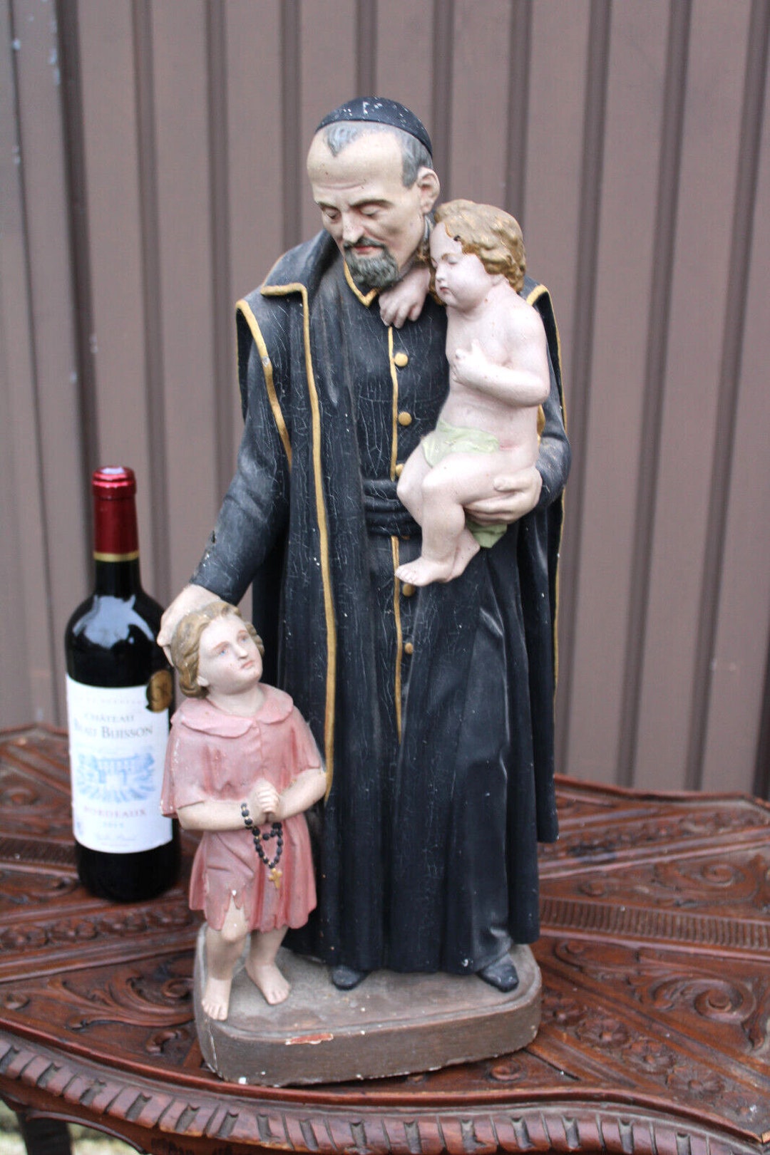 Antique Ceramic Religious Saint Vincentius With Children Statue ...