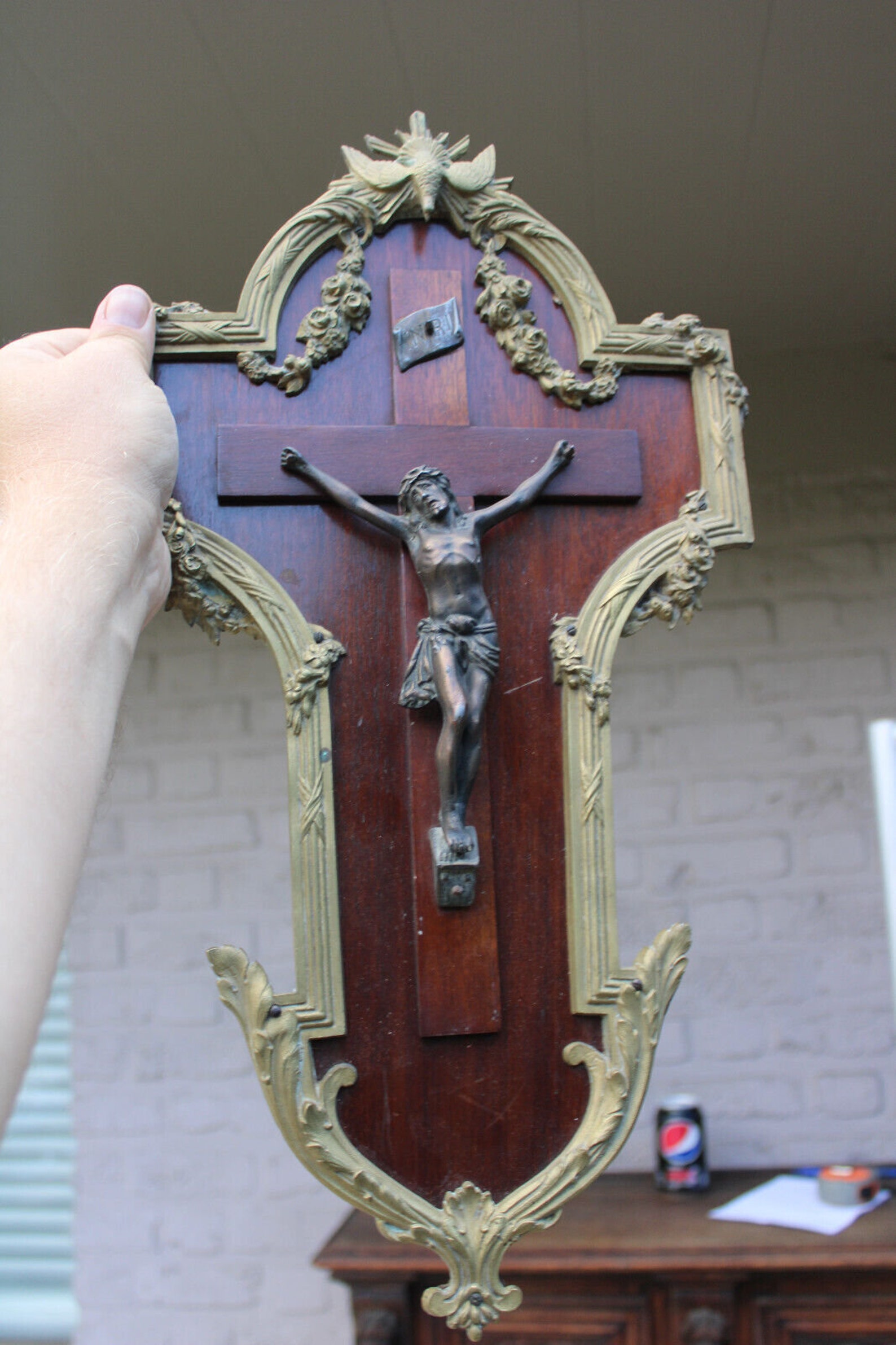 Antique French Bronze Wood Wall Crucifix Frame Plaque Holy - Etsy