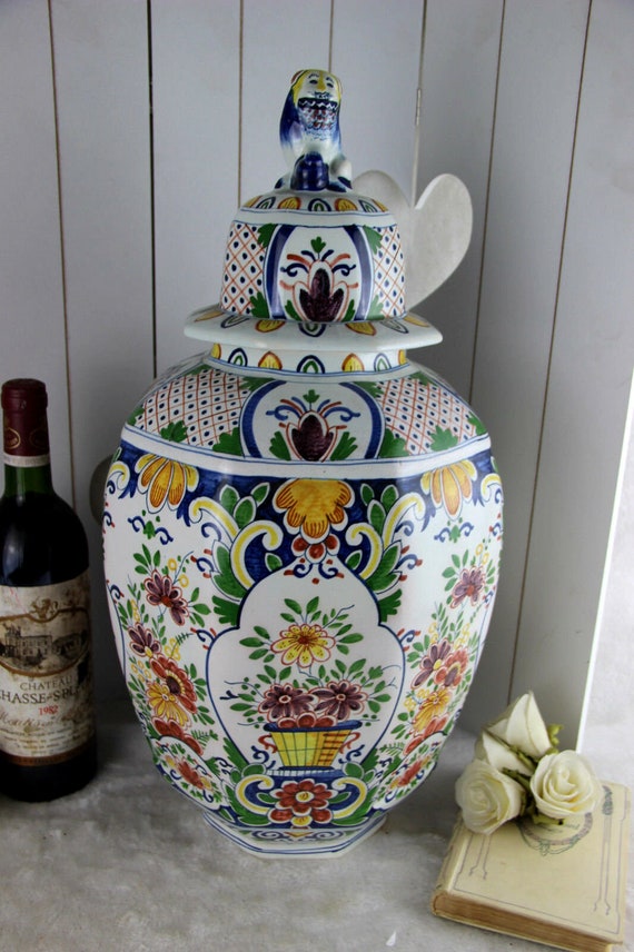 Huge Boch Delft Decor Polychrome Ceramic Floral Paint Vase Foo - Etsy