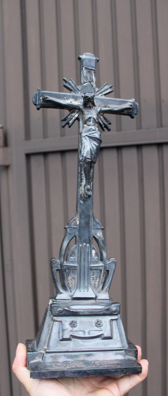 Antique Spelter Zinc Metal Art Deco Crucifix Cross - Etsy