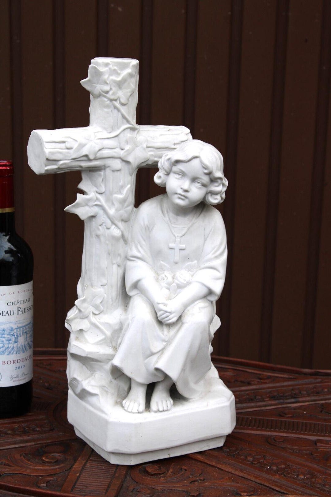 Large German Bisque Porcelain Jesus Figurine Waiting Cross Statue ...