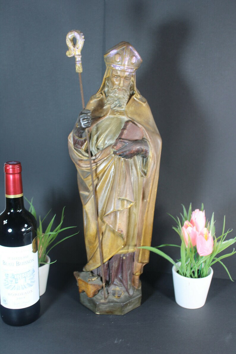 Antique French Chalkware Statue Saint Eloy Statue Bishop - Etsy