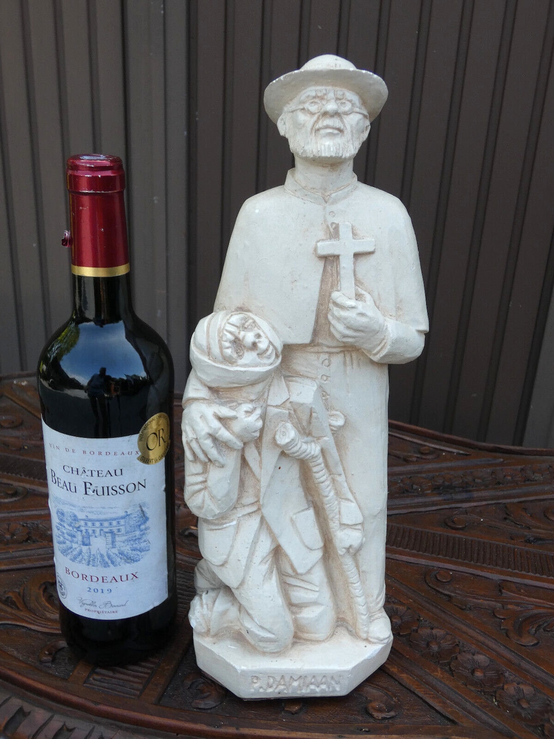 Antique Ceramic Chalk Father Damiaan Statue Signed Claerhout Religious ...
