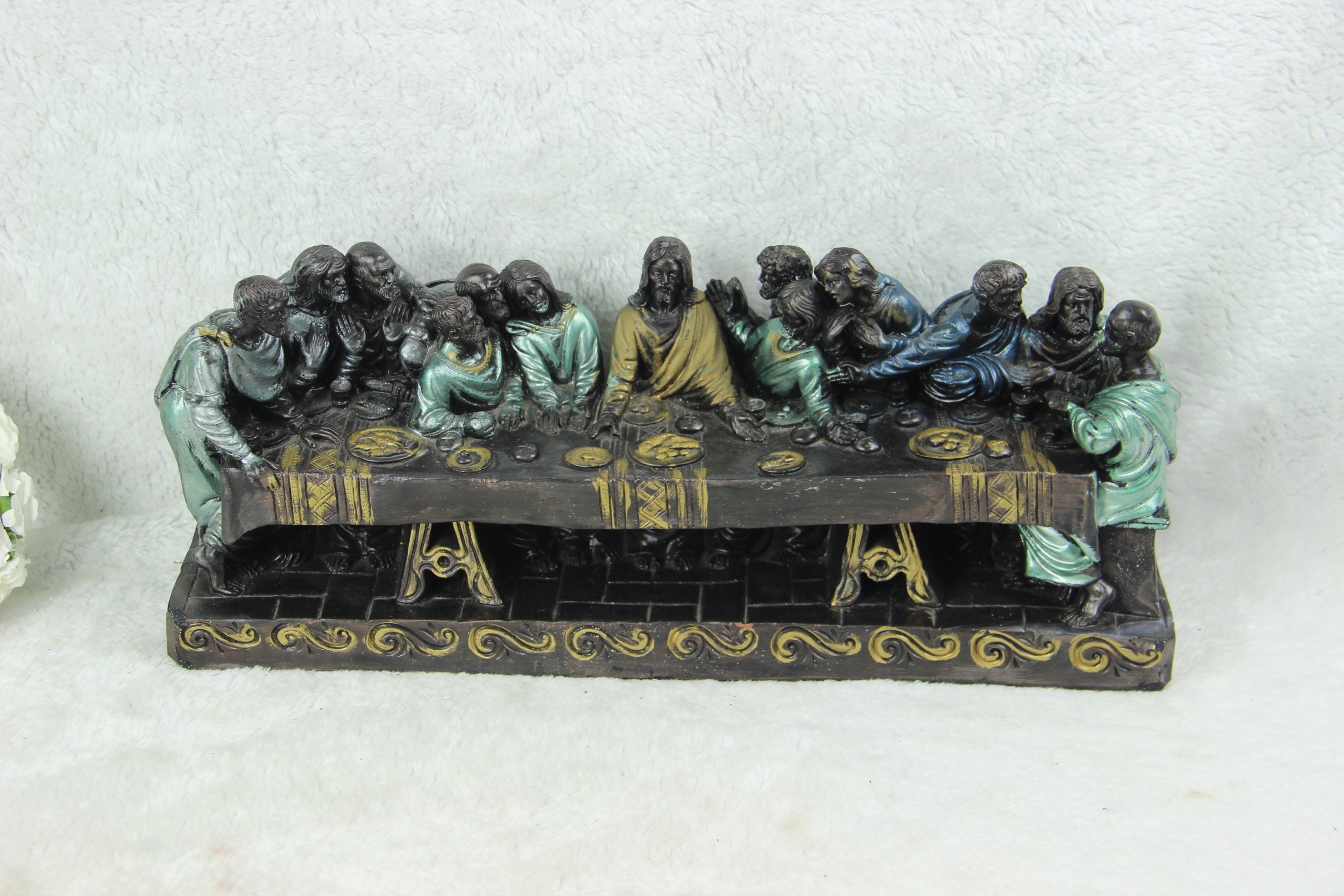 Antique Large French Chalkware Polychrome Last Supper Statue | Etsy