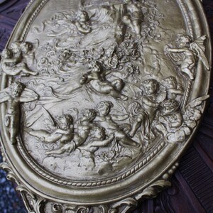 Antique Xl Ceramic Chalk Wall Plaque Panel Cherub Angels Nymph Relief ...