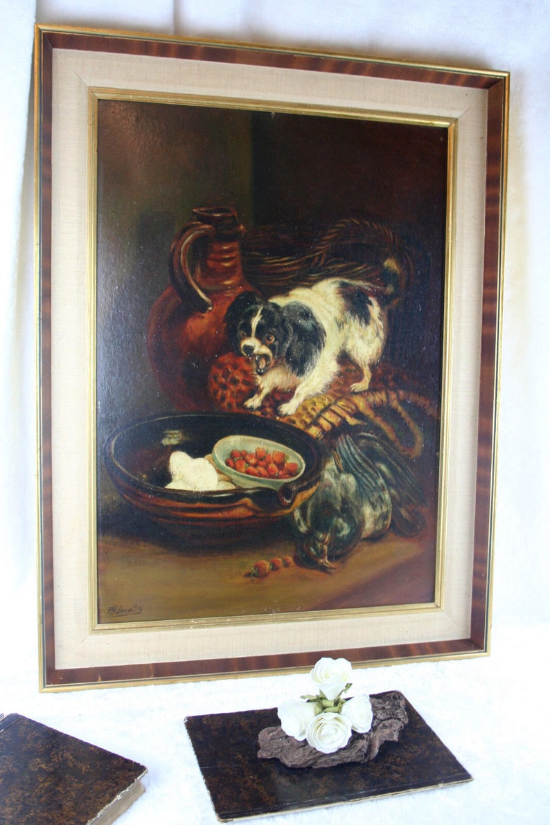 Dutch 60's Oil on Cardboard Painting Dog Still Life Signed - Etsy