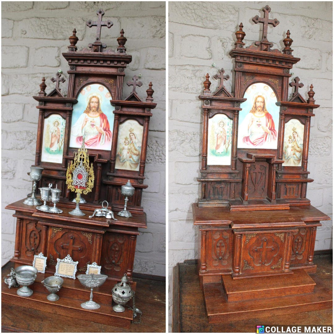 Antique Religious Home Altar Wood Carved Toys Rare Monstrance Chalice ...