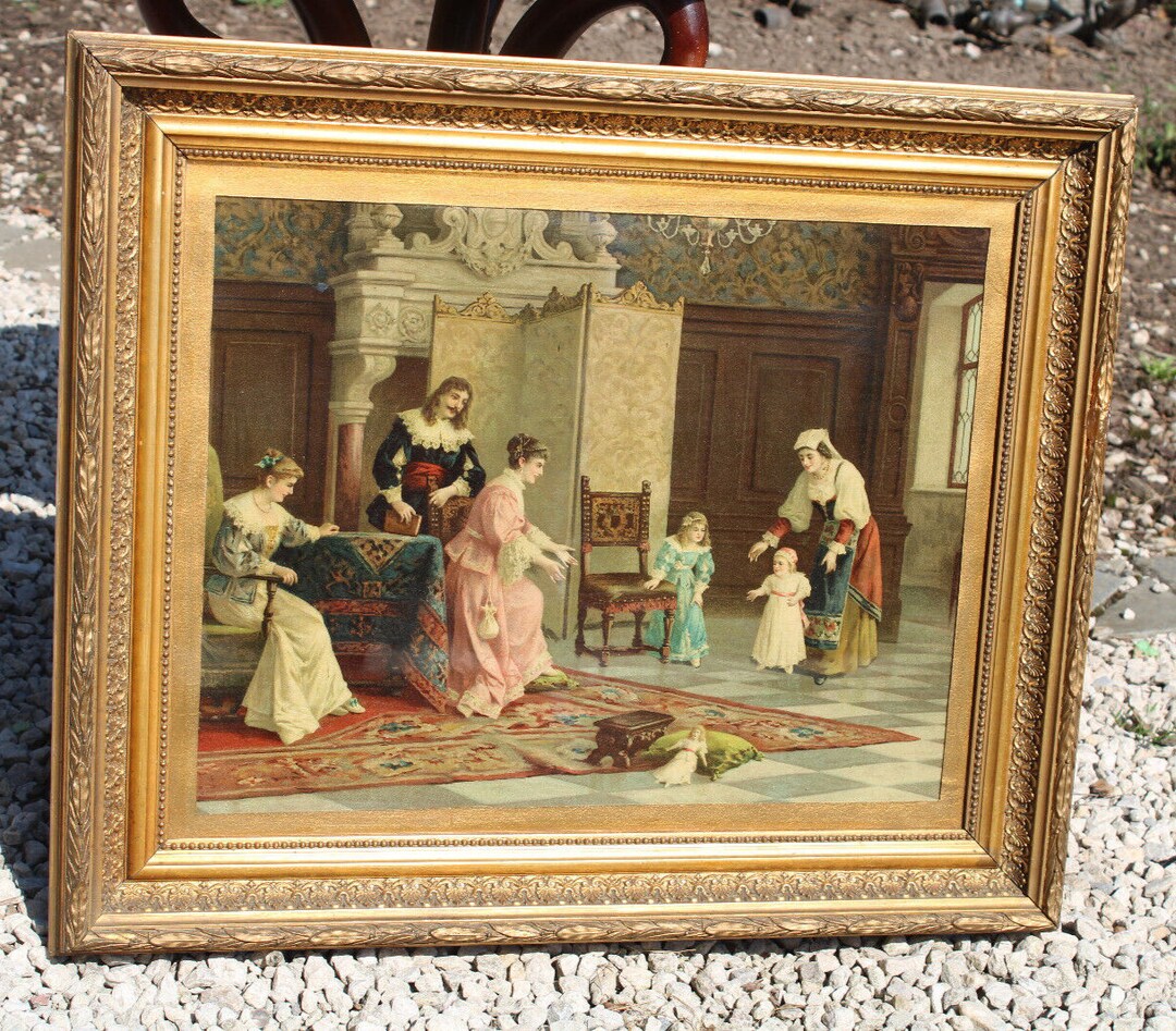 Antique Litho Romantic Scene Behind Glass Wall Frame Painting - Etsy