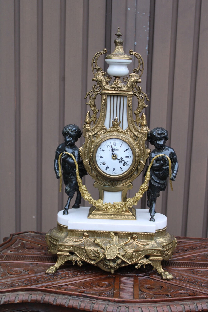 Vintage Bronze Marble White Faun Putti Cherub Figural Mantel - Etsy