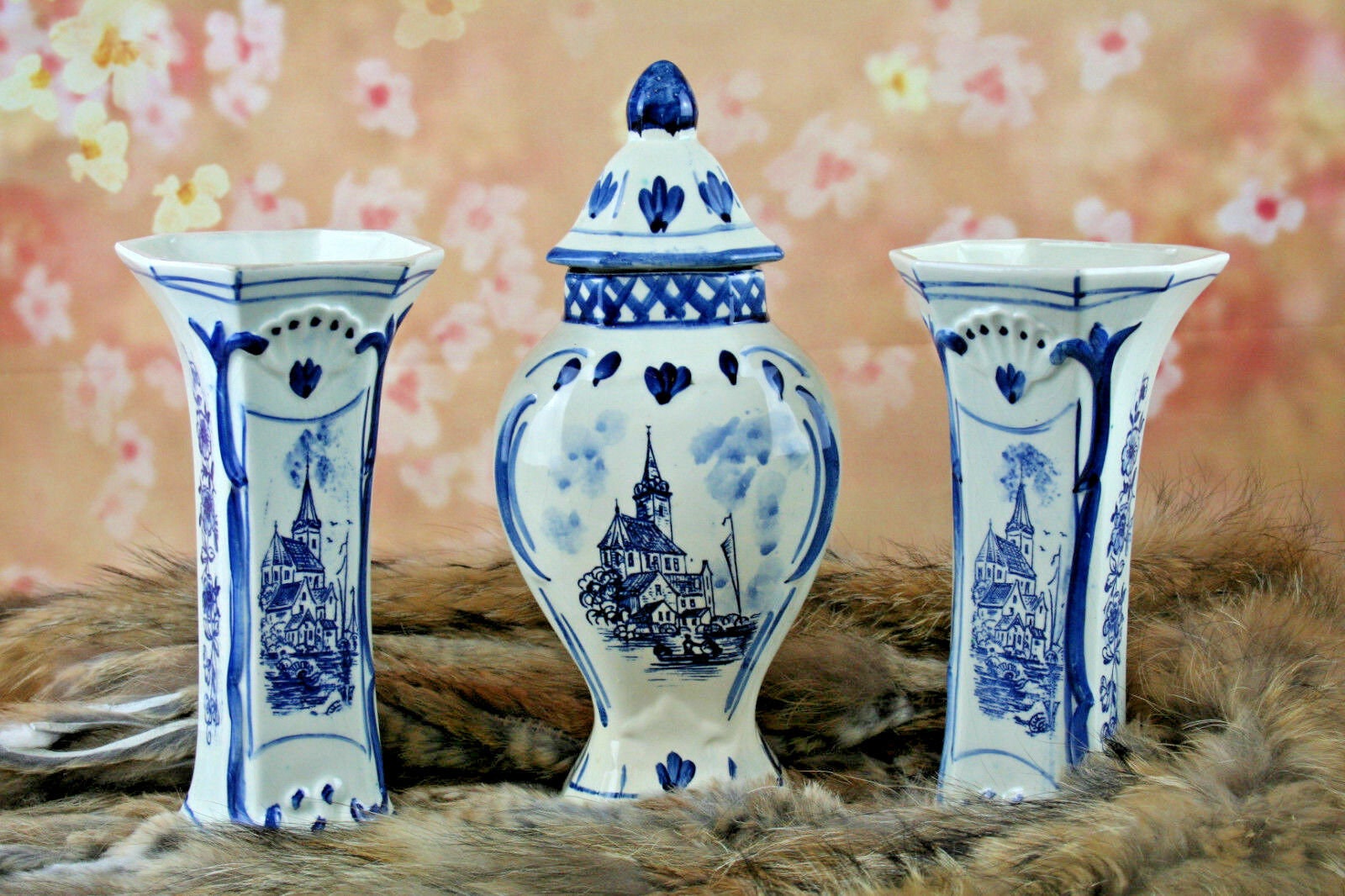Delft Dutch Porcelain Mantel Set Garniture Vases ( 3 Pcs ) All Marked ...