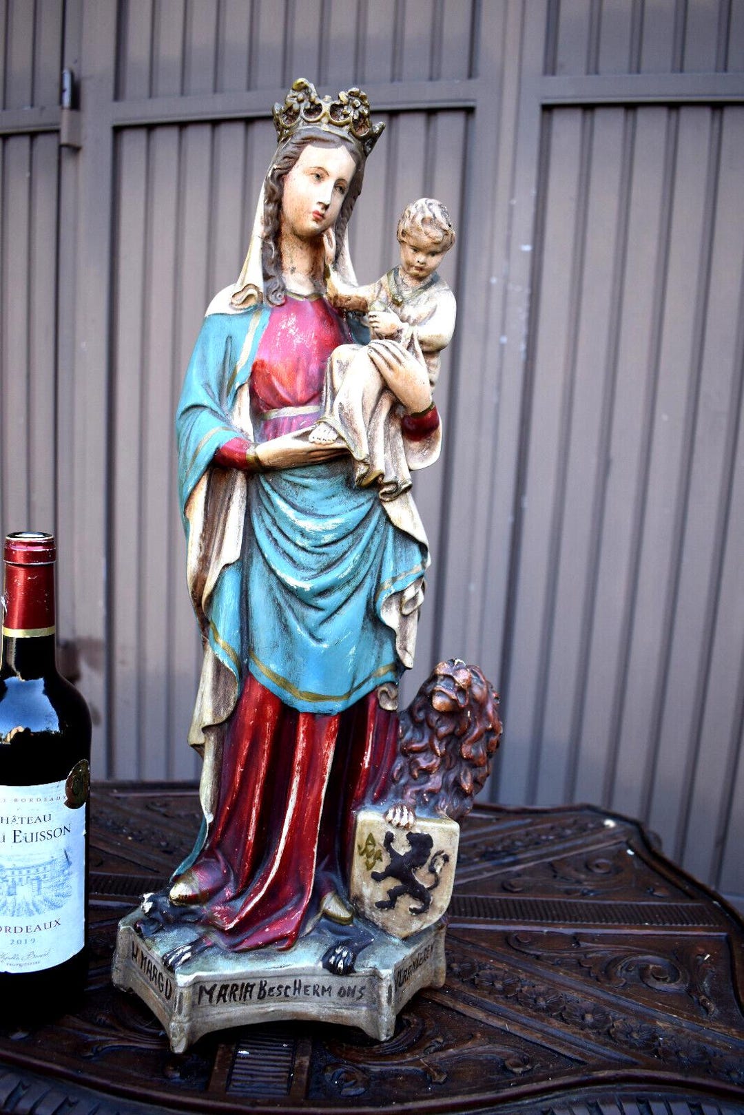 Antique Large Statue Our Lady of Flanders Madonna Lion Religious - Etsy